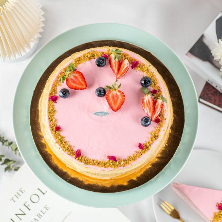 Raspberry Lychee Rose Crepe Cake - Crepes 21